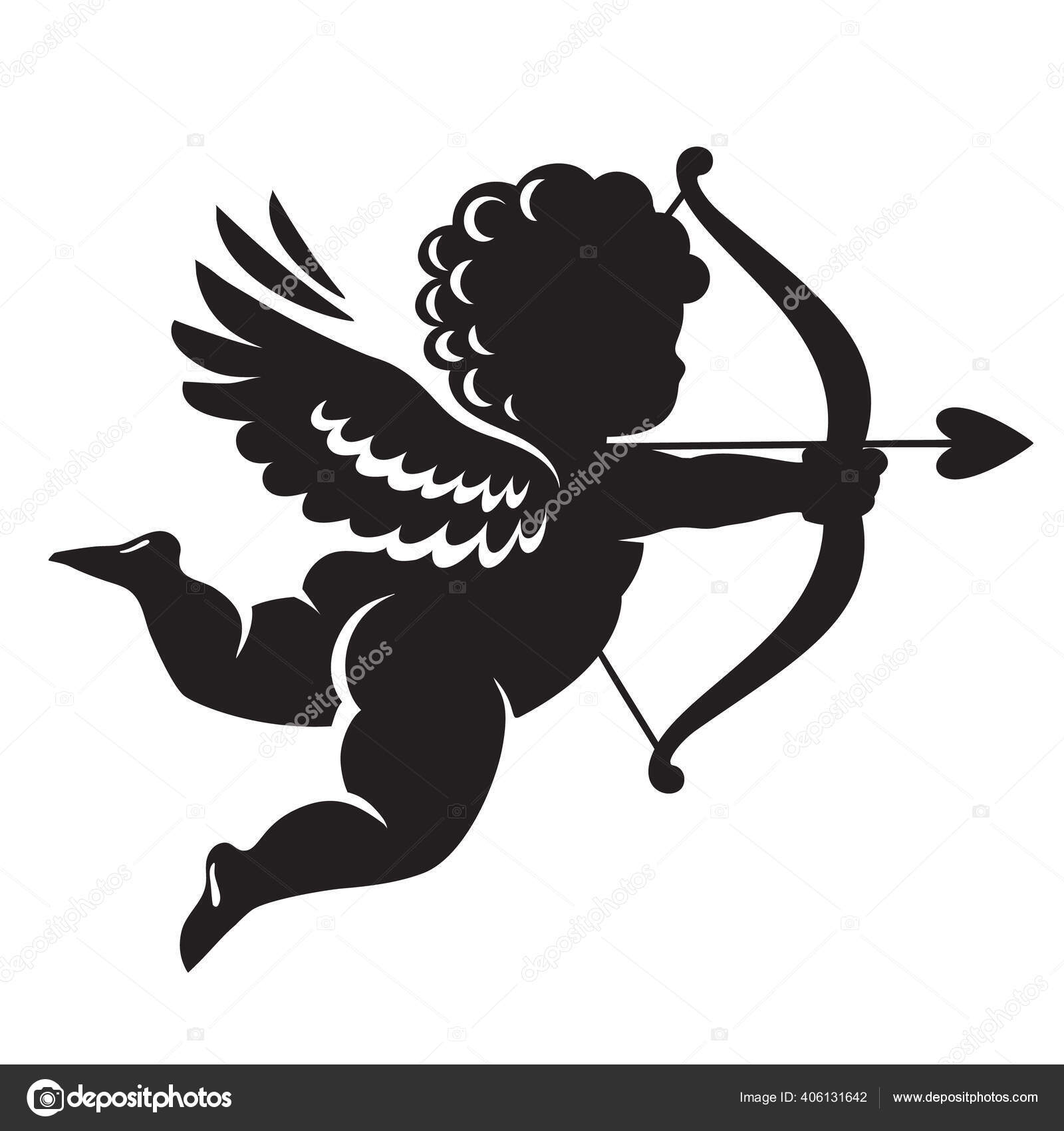Cupido Blanco Y Negro Ángel O Niño Pequeño Cupido. Símbolo De San