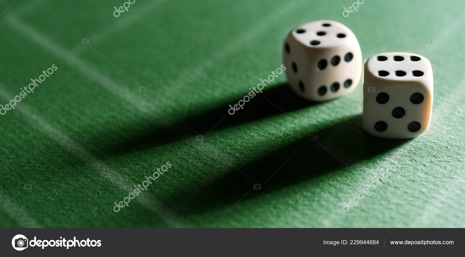 Dice Table Illuminated Contrasting Light Long Shadows Diagonal Stock ...