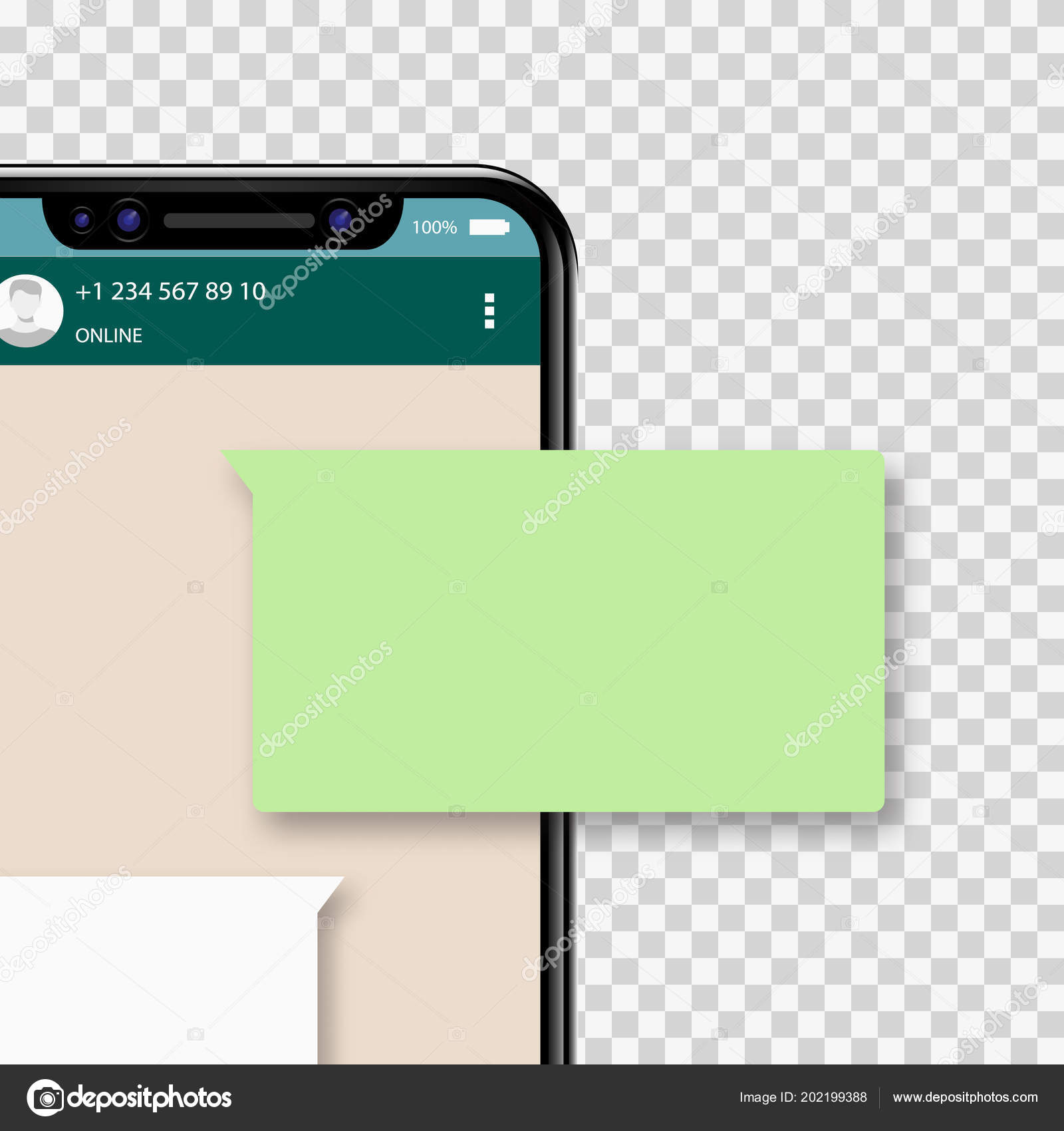 Chat message notifications on mobile phone, green chatting bubble ...