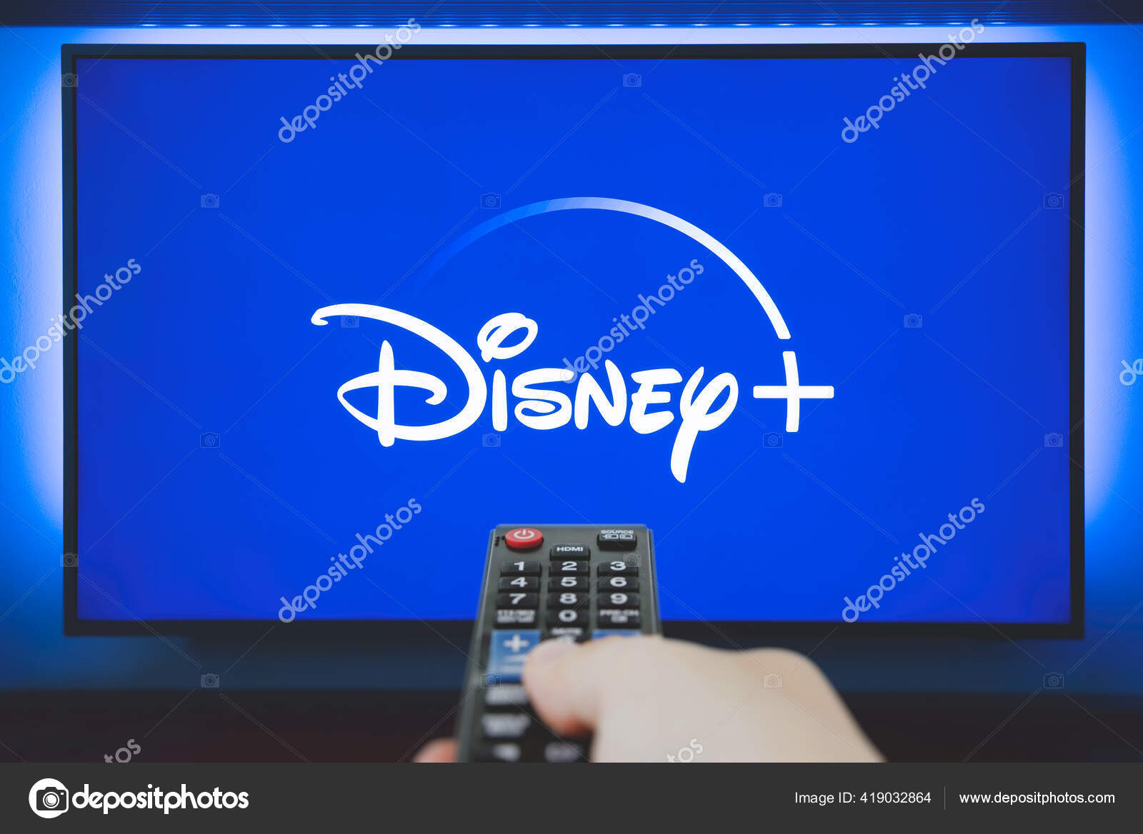 Wroclaw Poland Oct 2020 Man Holds Remote Control Disney Logo — Stock ...
