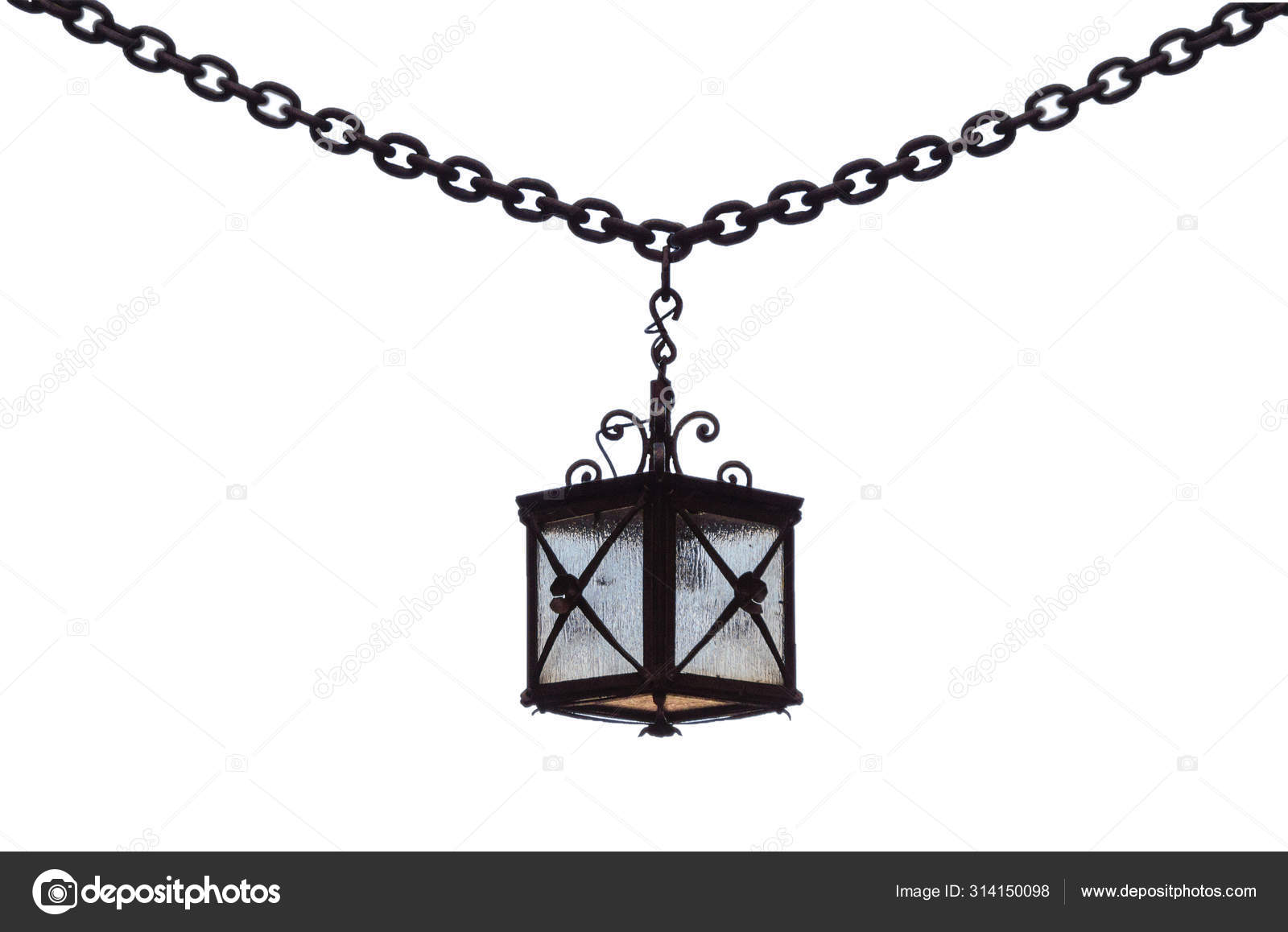 Old Metallic Street Lamp Hanging Chains Isolated — Stock Photo ...