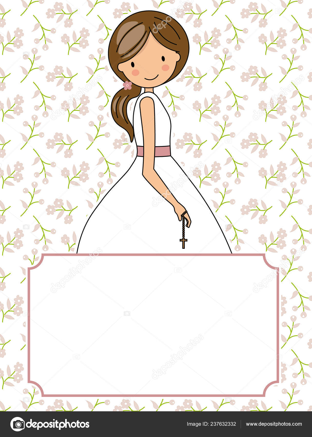 Primera Chica Comunión Fondo Flores Espacio Para Texto Vector de stock ...