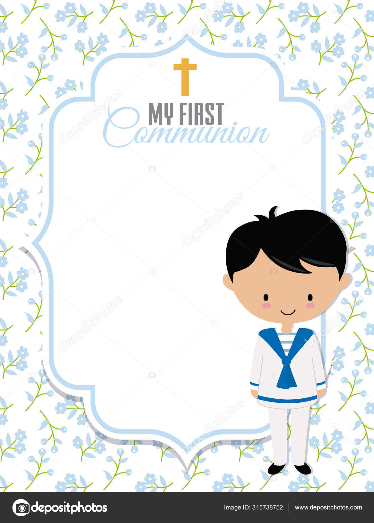 First Communion Card Boy Frame Space Text Stock Vector Image by ©sbego ...