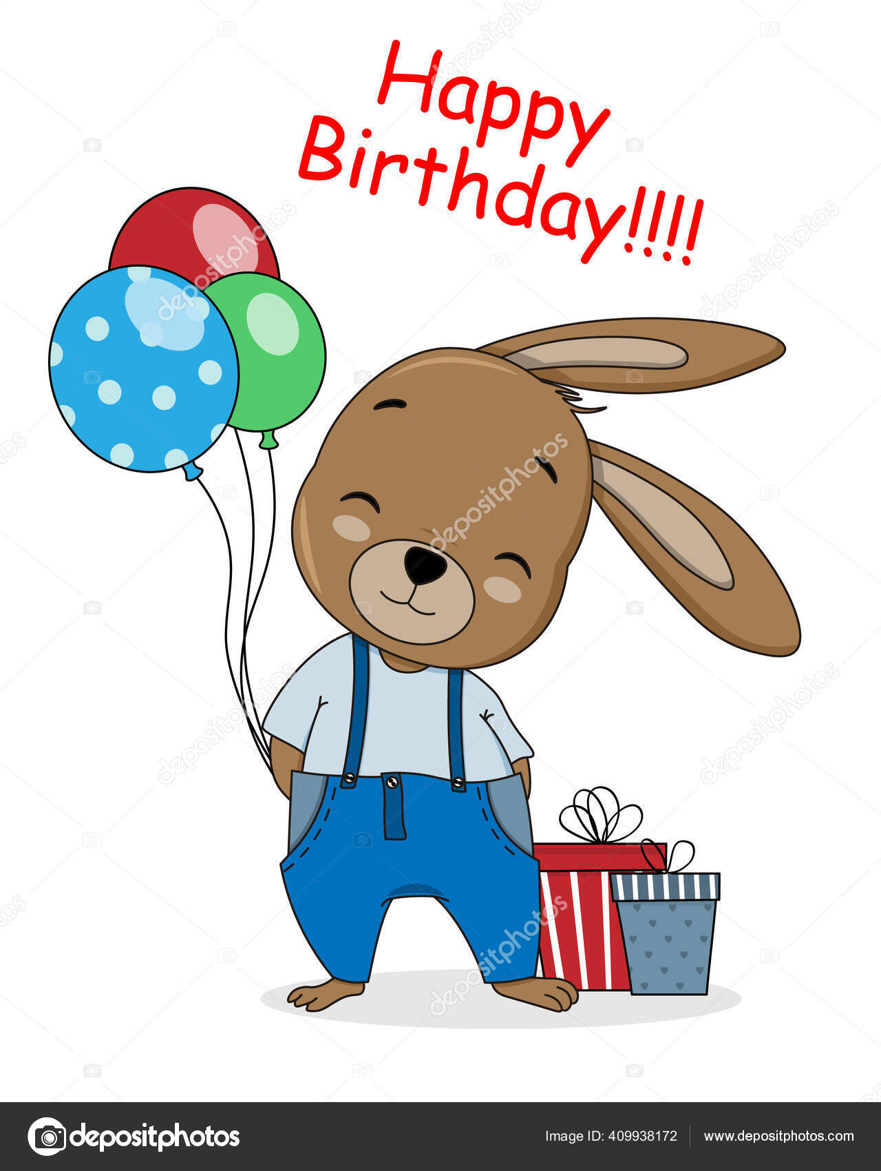 Birthday Card Cute Rabbit Balloons Gifts Isolated Vector Stock Vector ...