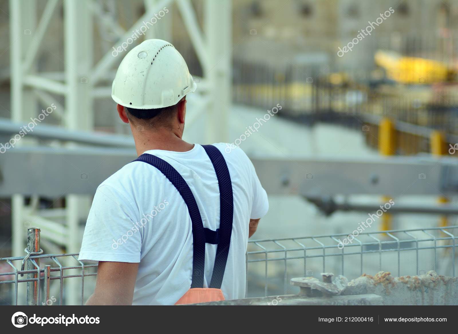 Back View Construction Worker Walking Building Site — Stock Photo ...
