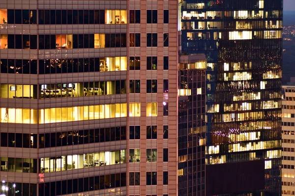 Modern office building at night. Night lights, city office building ...