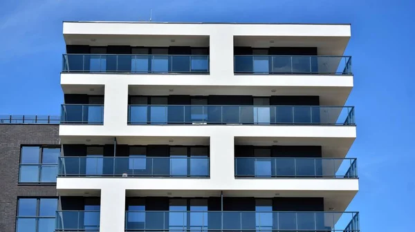 Modern apartment building. Balconies at apartment residential building ...