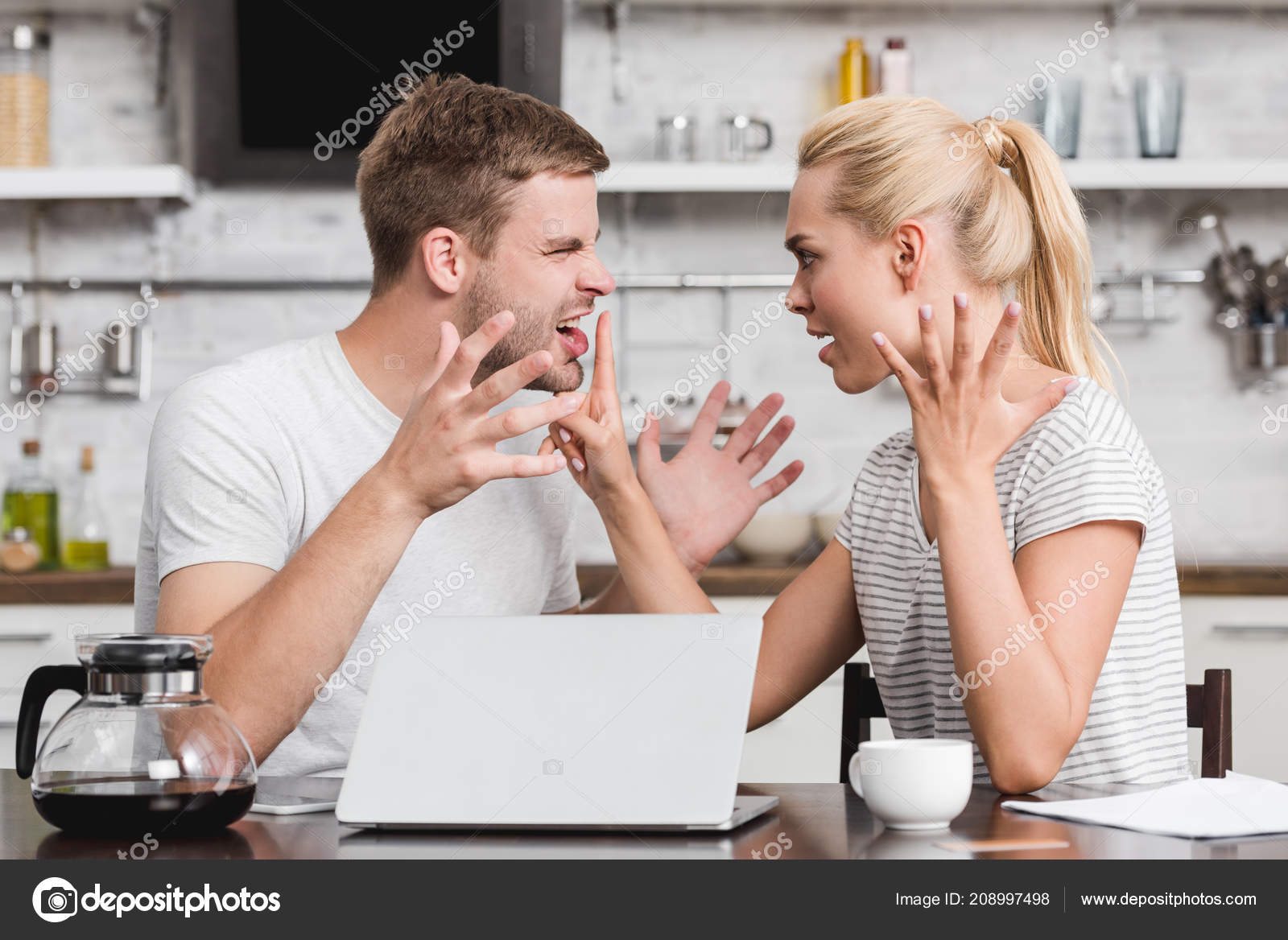 Emotional Young Couple Arguing Looking Each Other Relationship ...