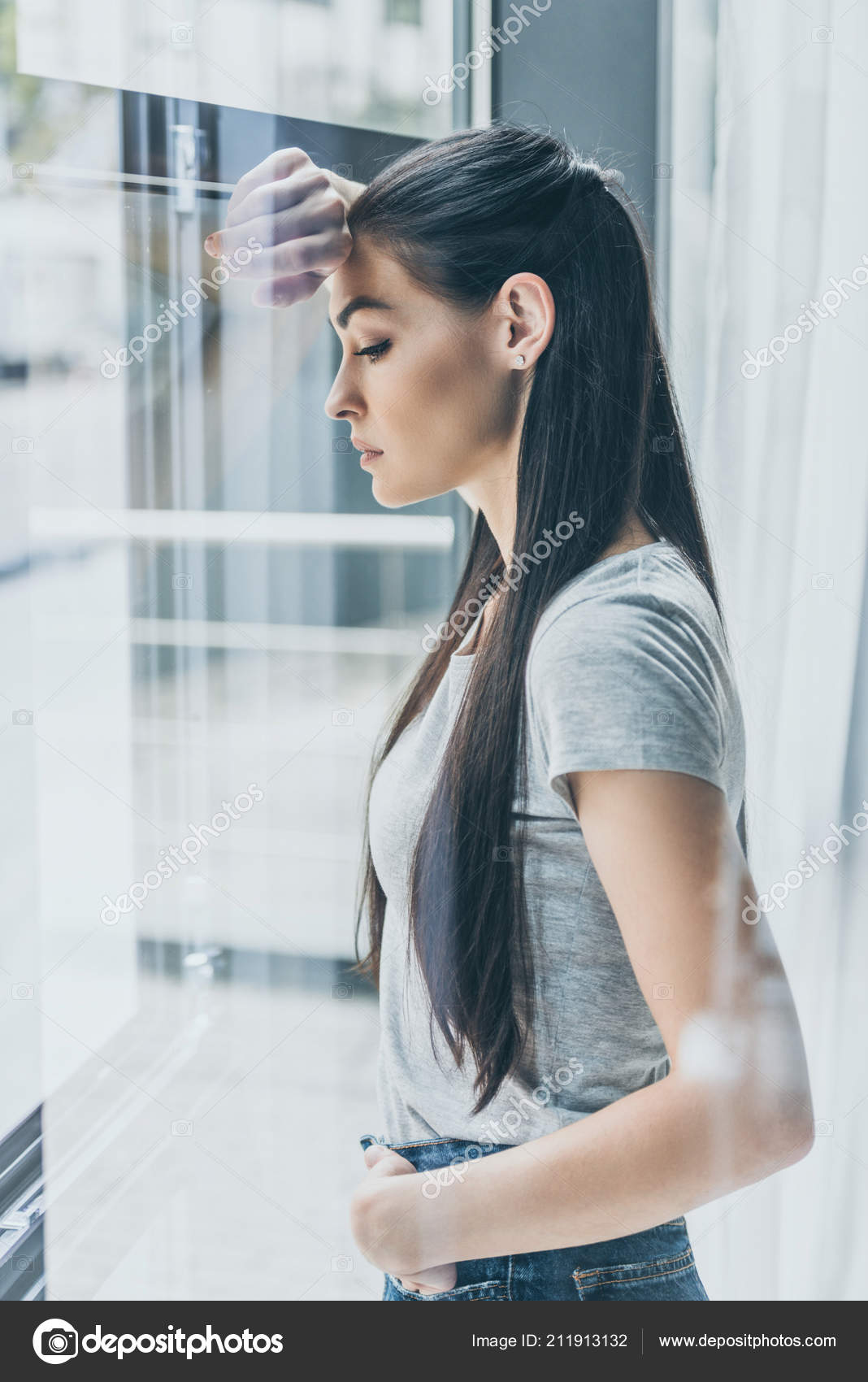 Girl Looking Down Side View