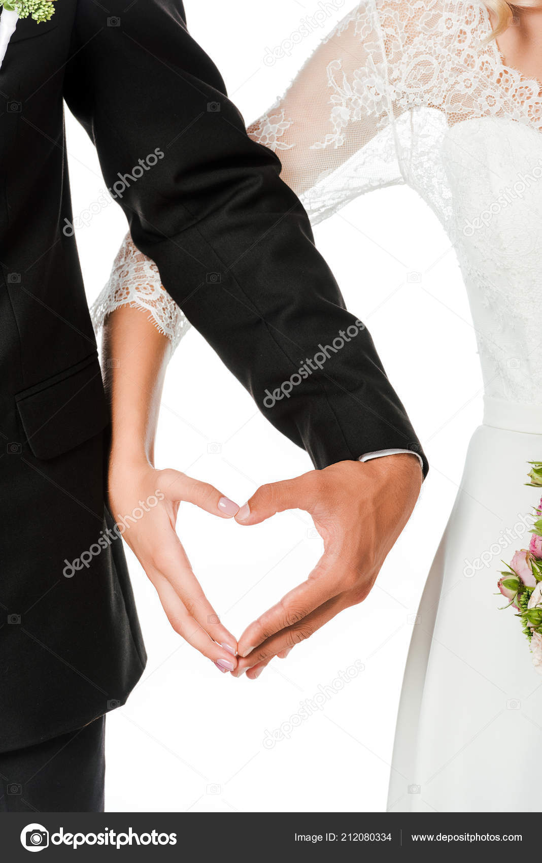 Cropped Shot Bride Groom Making Heart Sign Hands Isolated White — Free ...