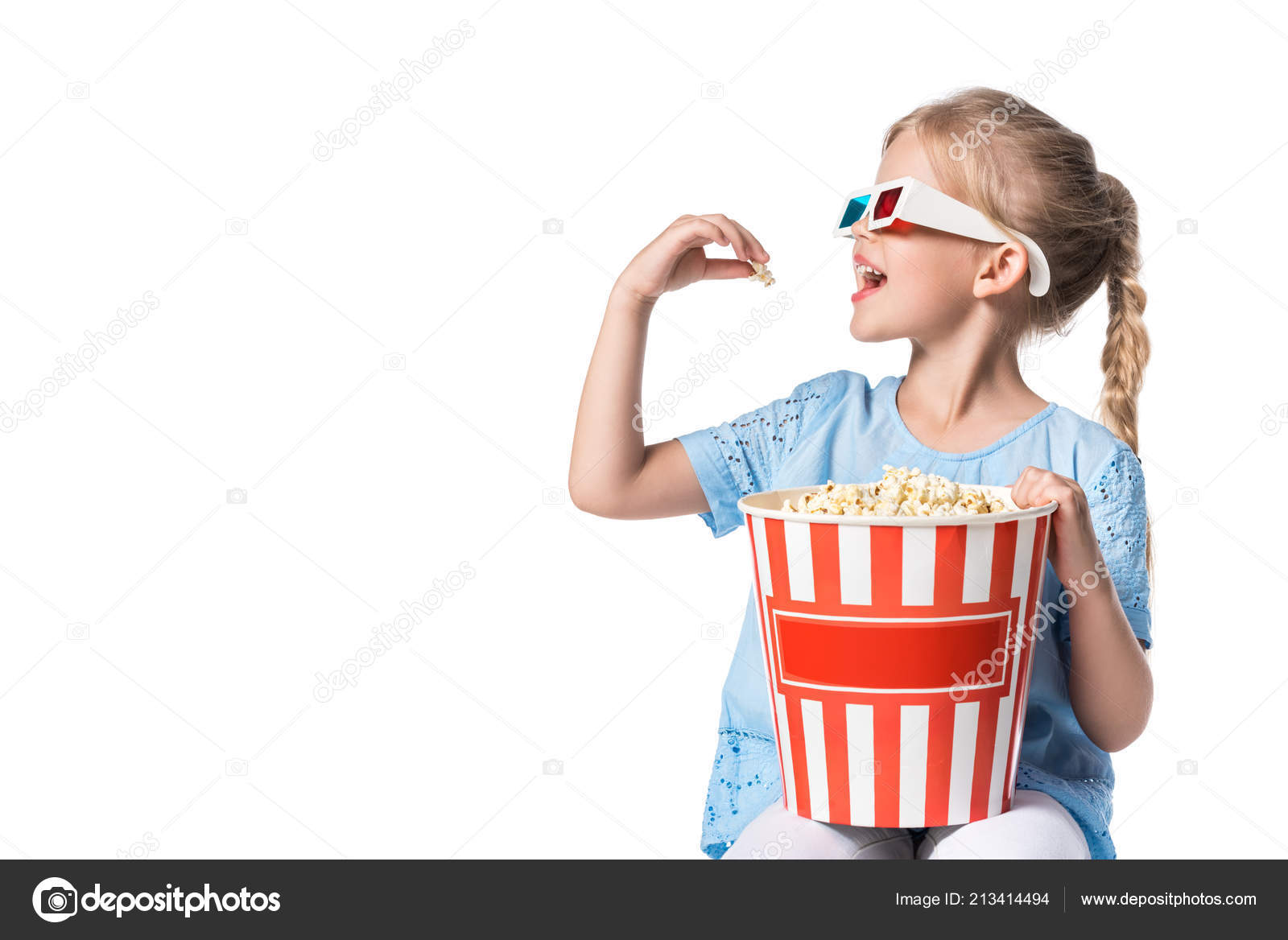 Child Eating Popcorn Isolated White Stock Photo by ©AndrewLozovyi 213414494