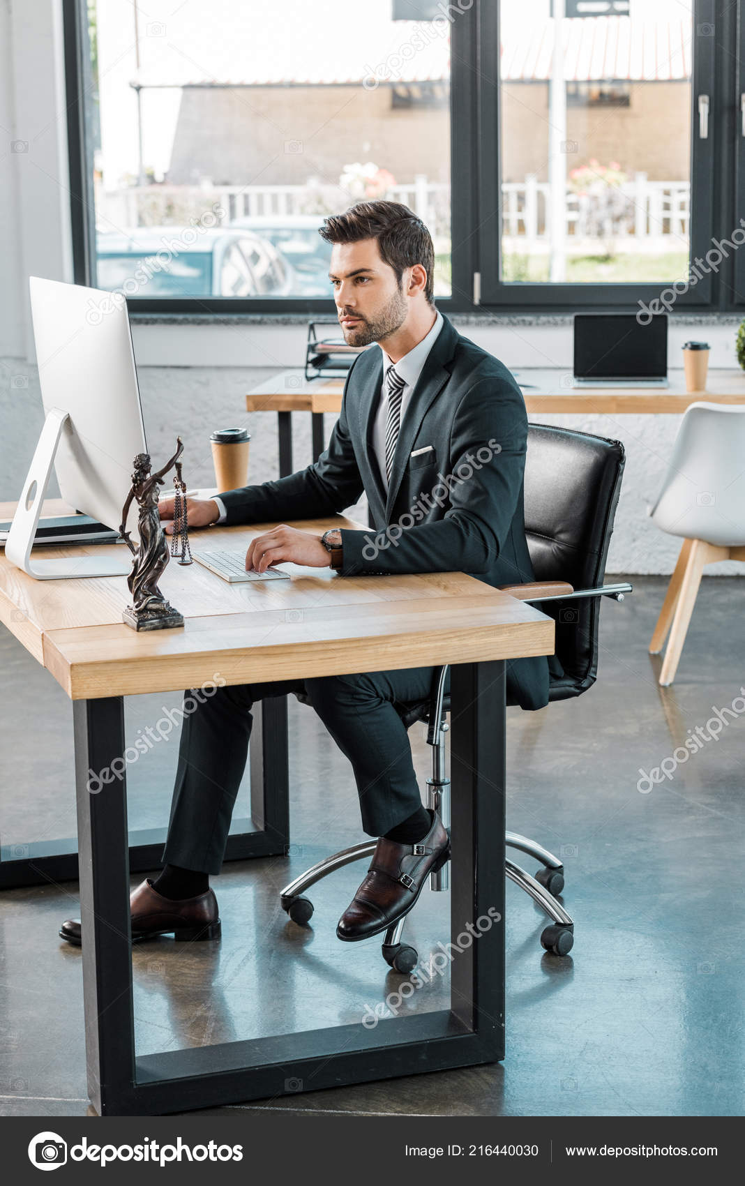 Handsome Lawyer Working Computer Table Office — Free Stock Photo ...