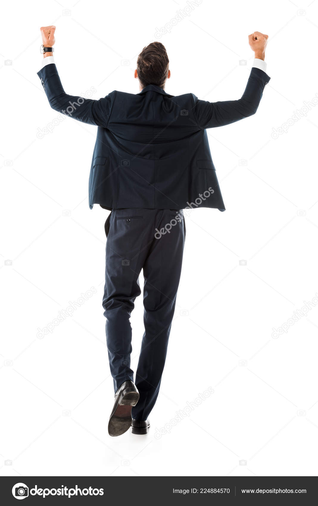 Back View Businessman Suit Gesturing Rejoicing Isolated White Stock ...