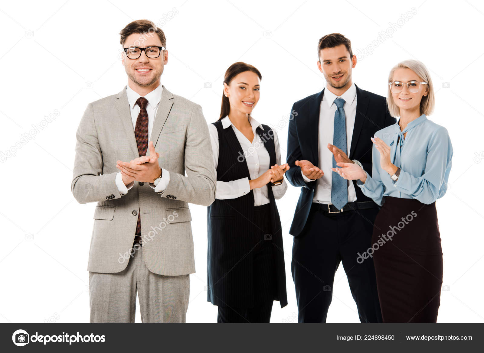 Smiling Business Team Applauding Successful Boss Isolated White ⬇ Stock ... Smiling Business Team Applauding Successful Boss Isolated White ⬇ Stock ...
