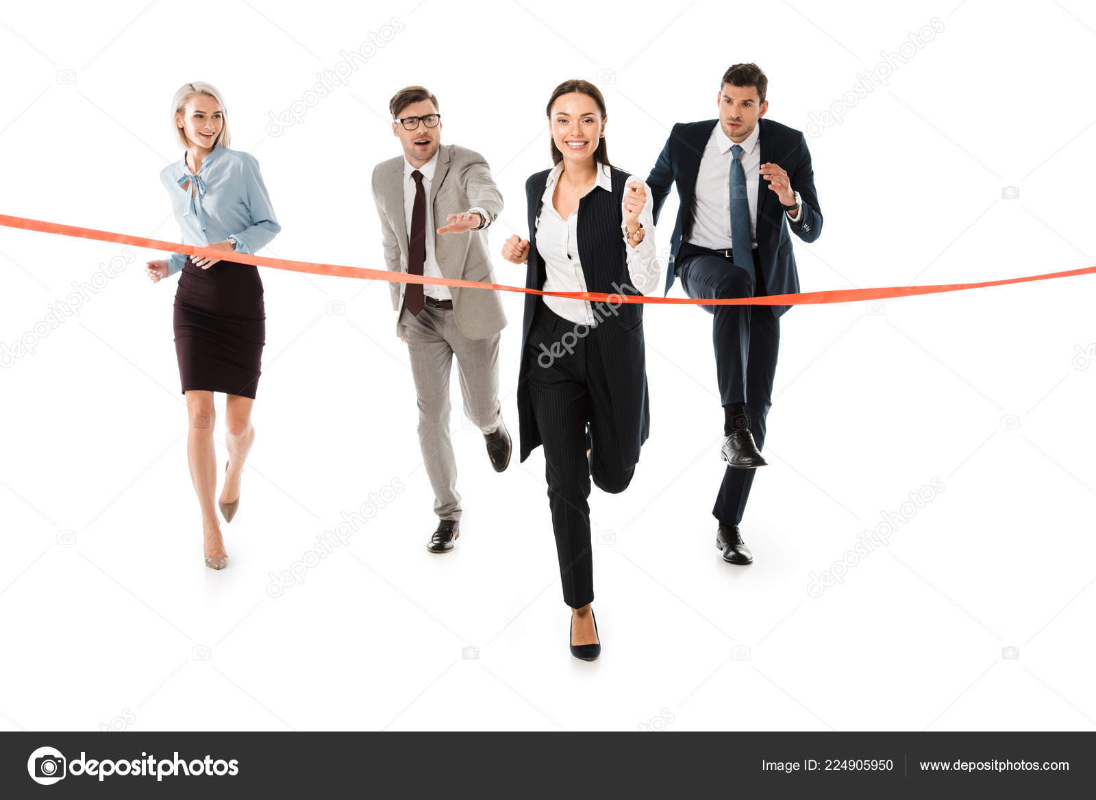 Competitive Businesspeople Running Finishing Line Isolated White Stock ...