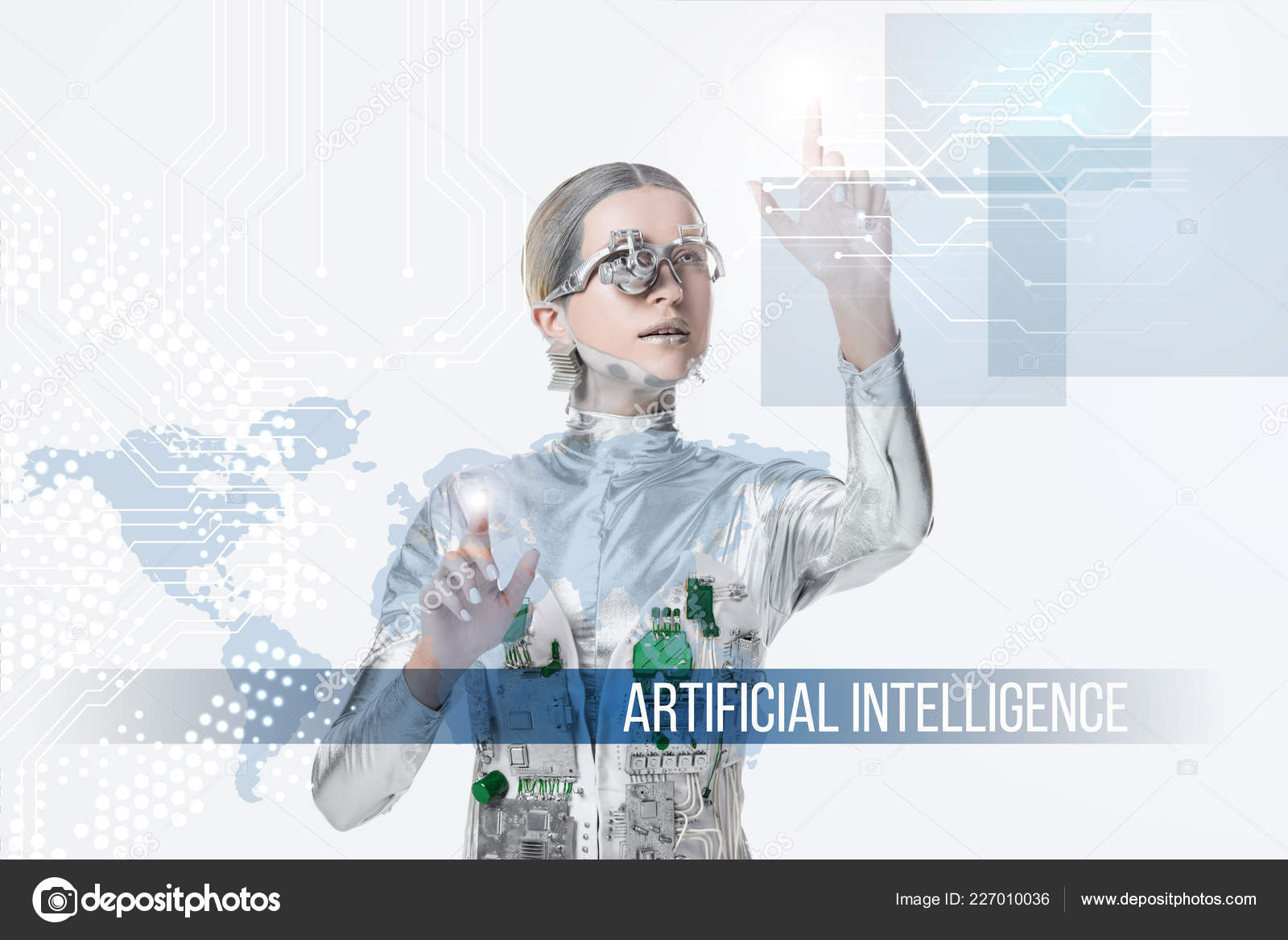 Silver Cyborg Eye Prosthesis Touching Digital Data Isolated White ...