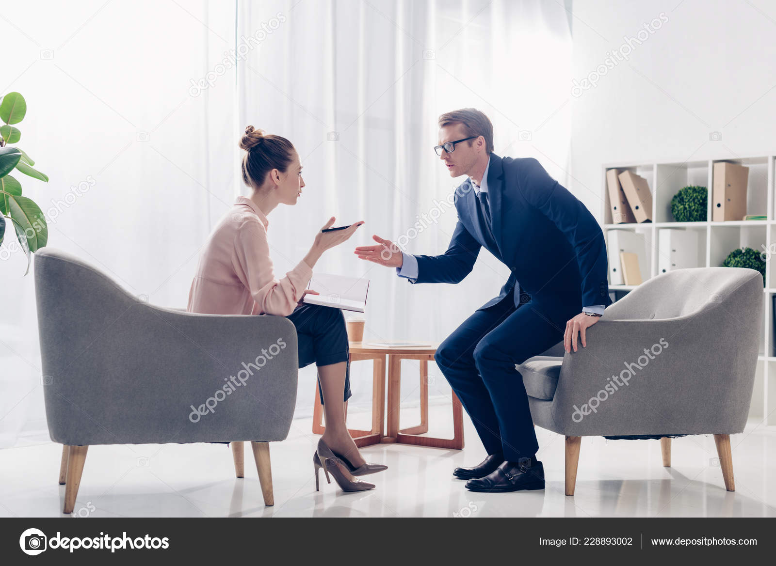 Side View Handsome Businessman Giving Interview Journalist Office ...