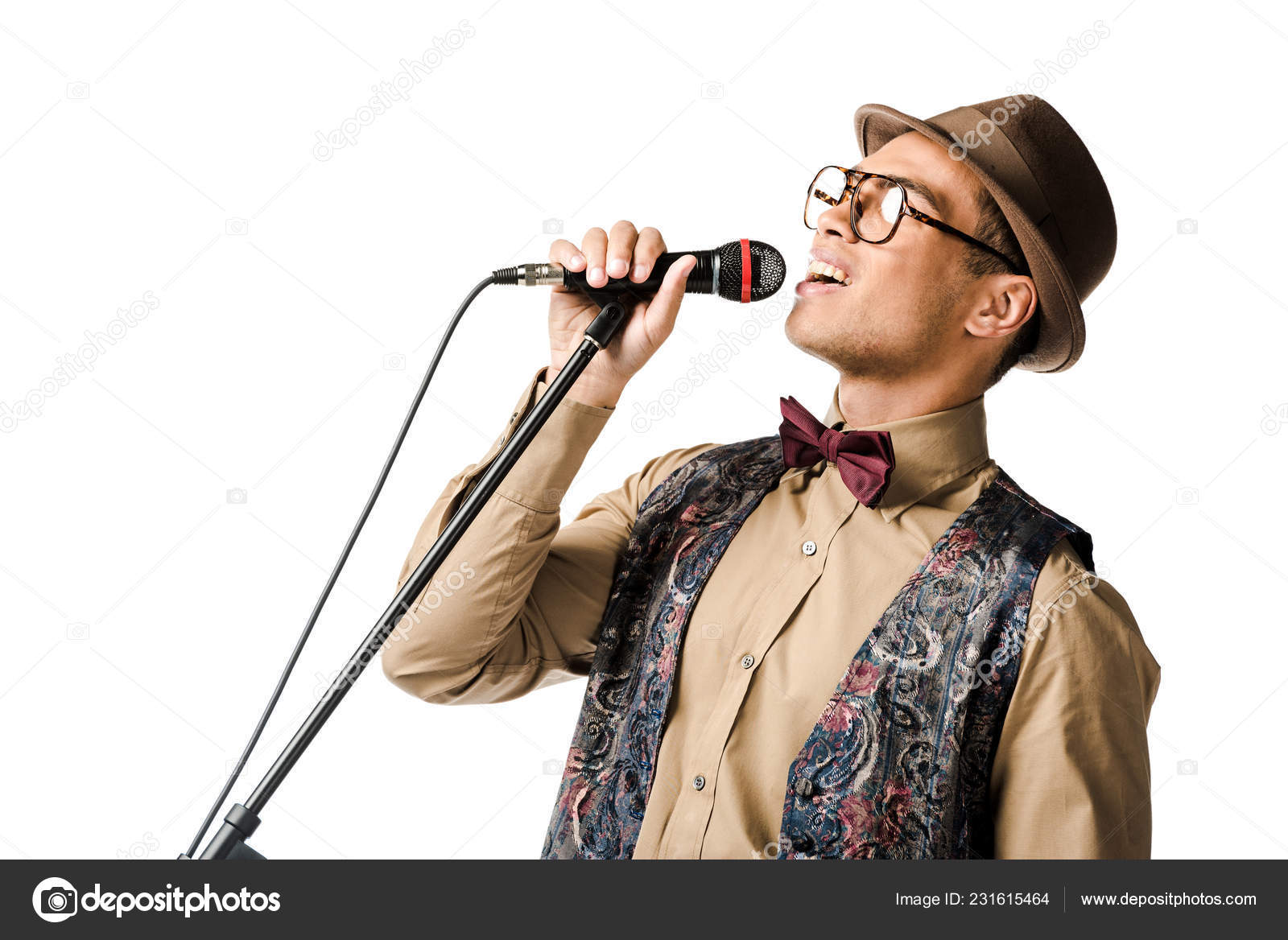 Close Shot Emotional Stylish Mixed Race Male Musician Holding ...