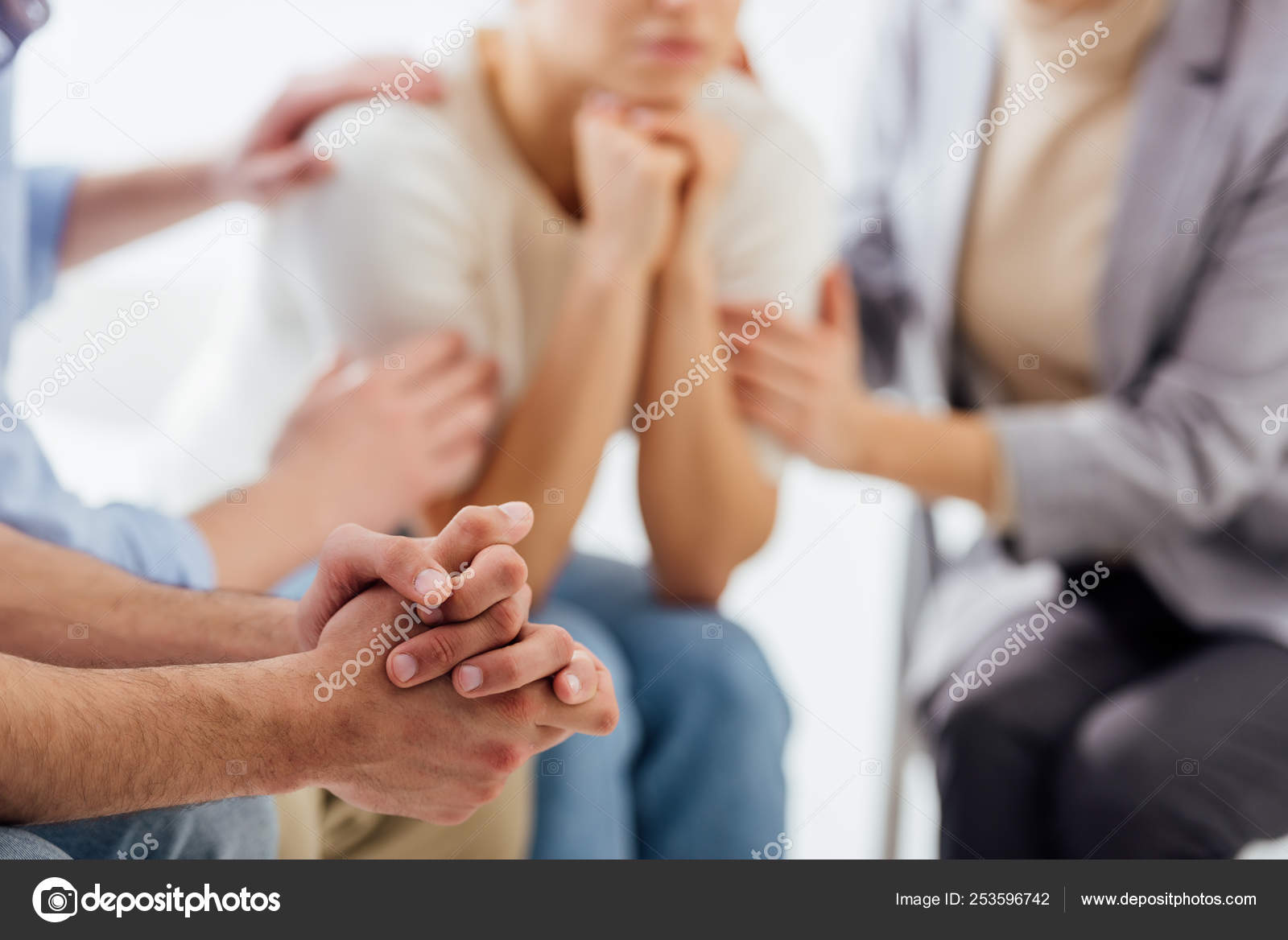 Cropped View Man Folded Hands Group Therapy Session Stock Photo by ...