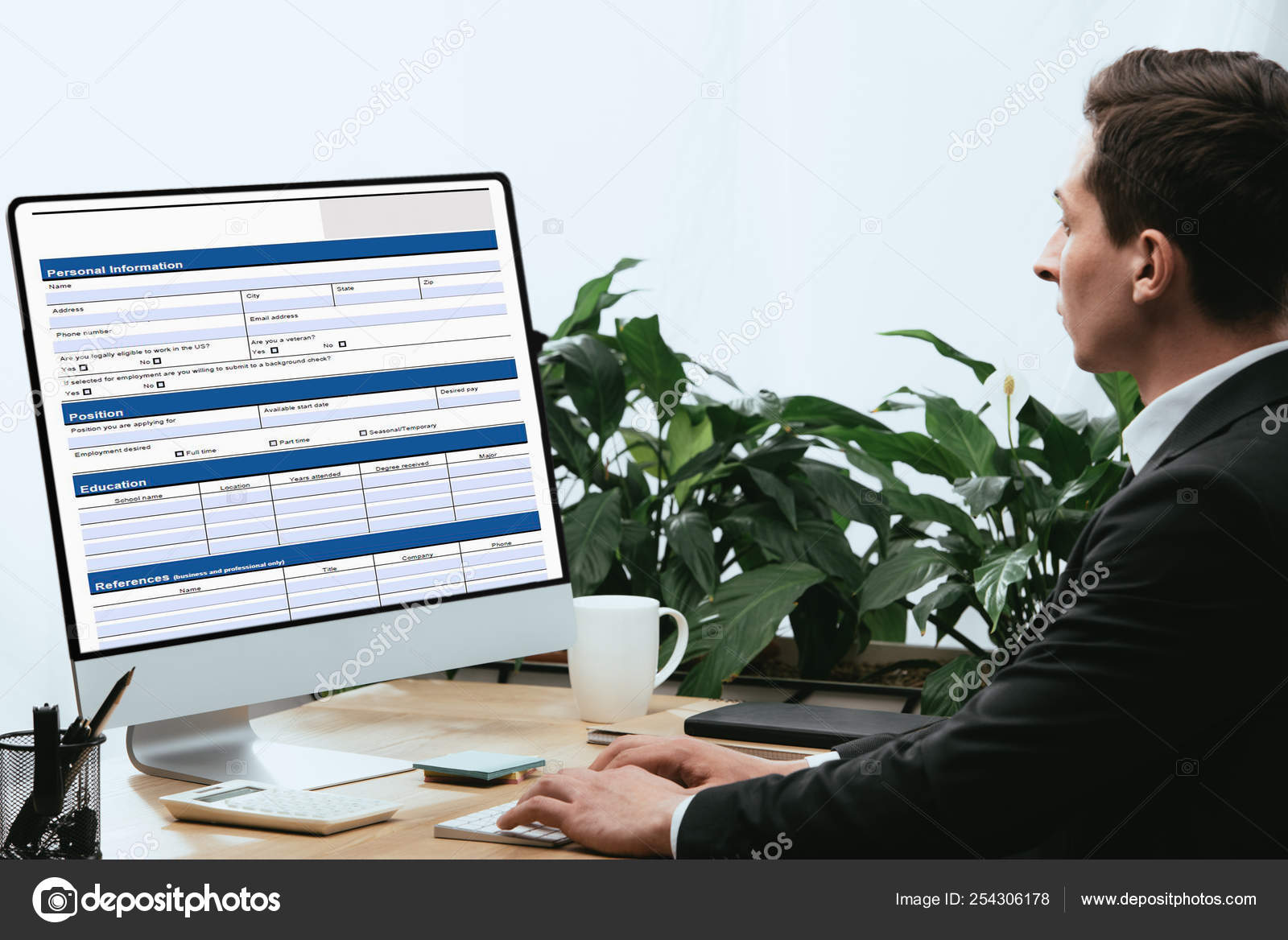 Man Suit Filling Personal Information Application Identity Private ...