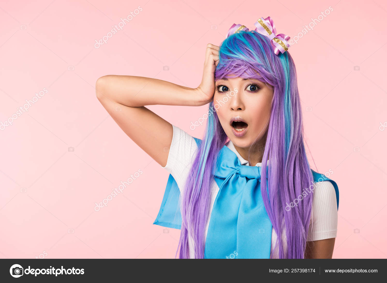 Shocked anime girl | Shocked Asian Anime Girl Purple Wig Open Mouth ...