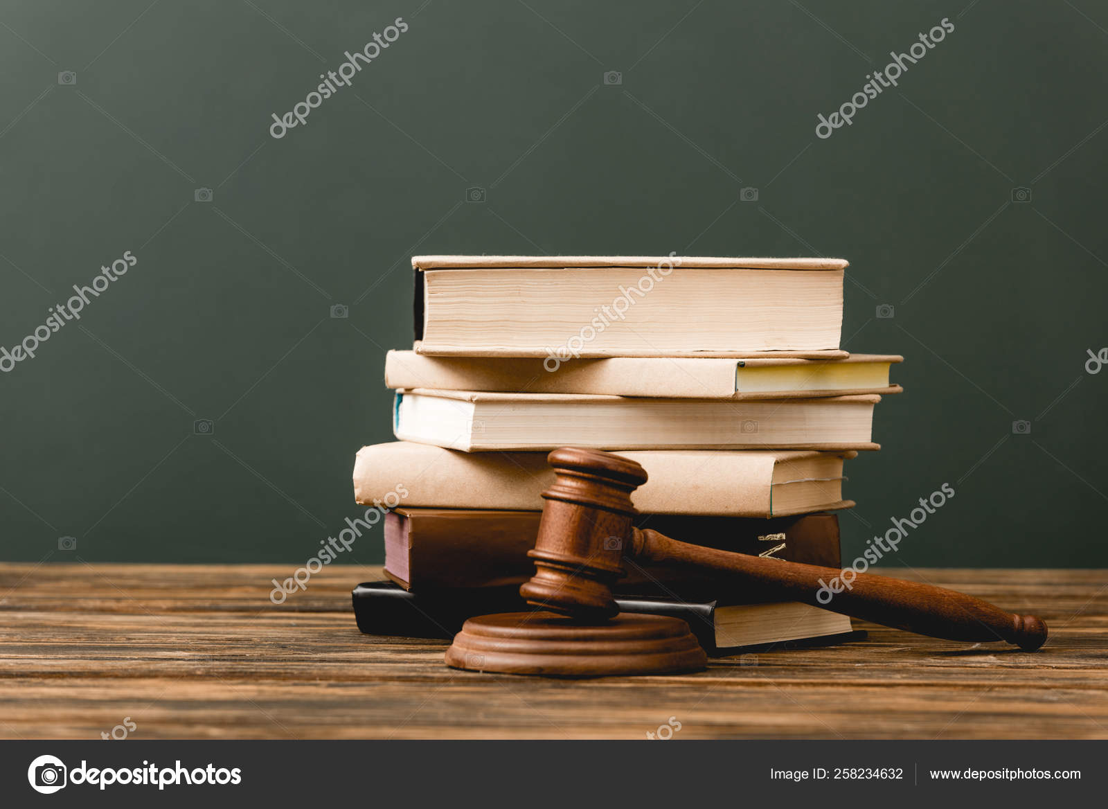Stack Books Gavel Wooden Surface Isolated Grey — Stock Photo ...