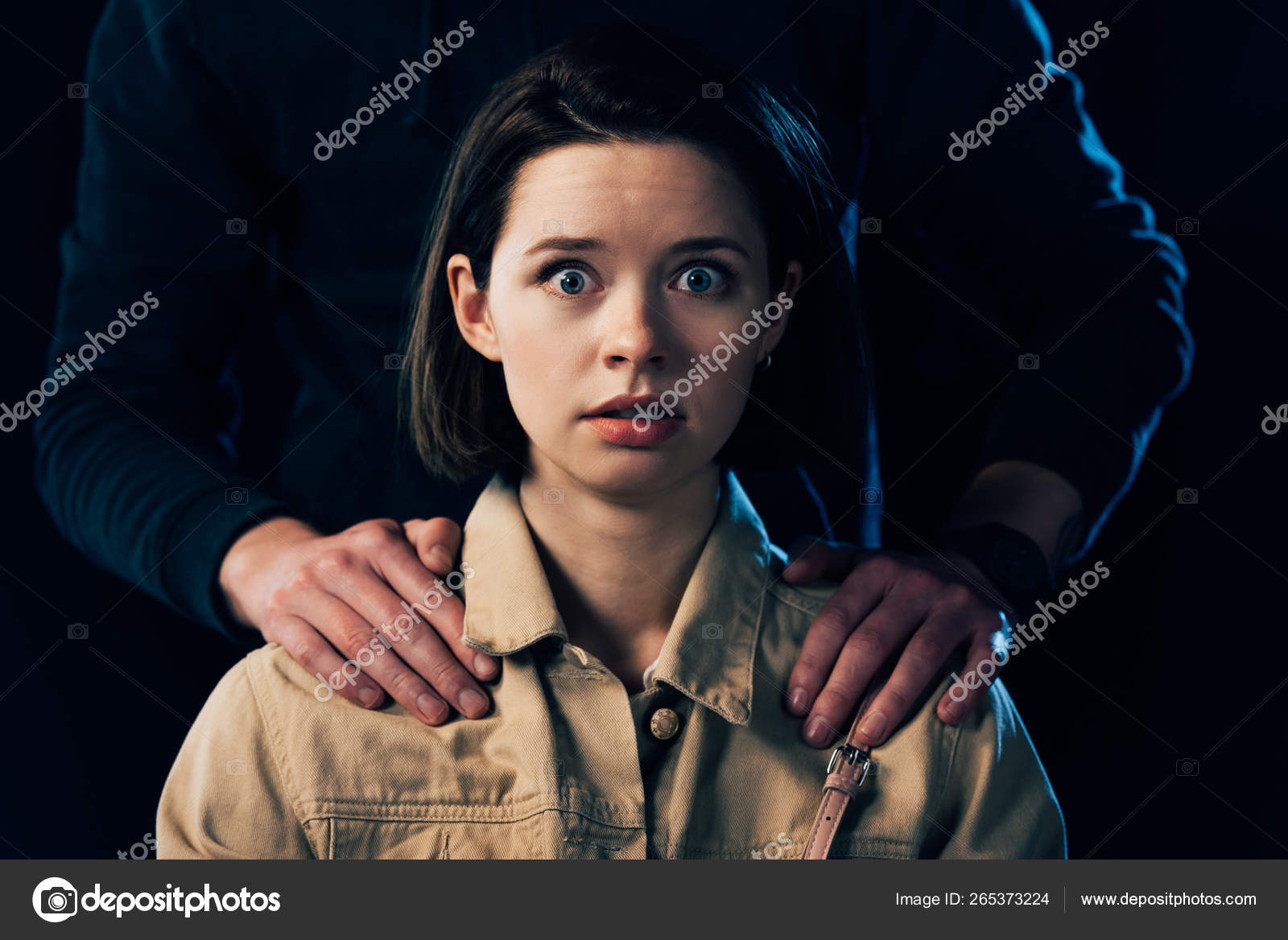 Cropped View Criminal Attacking Scared Woman Isolated Black Stock Photo ...