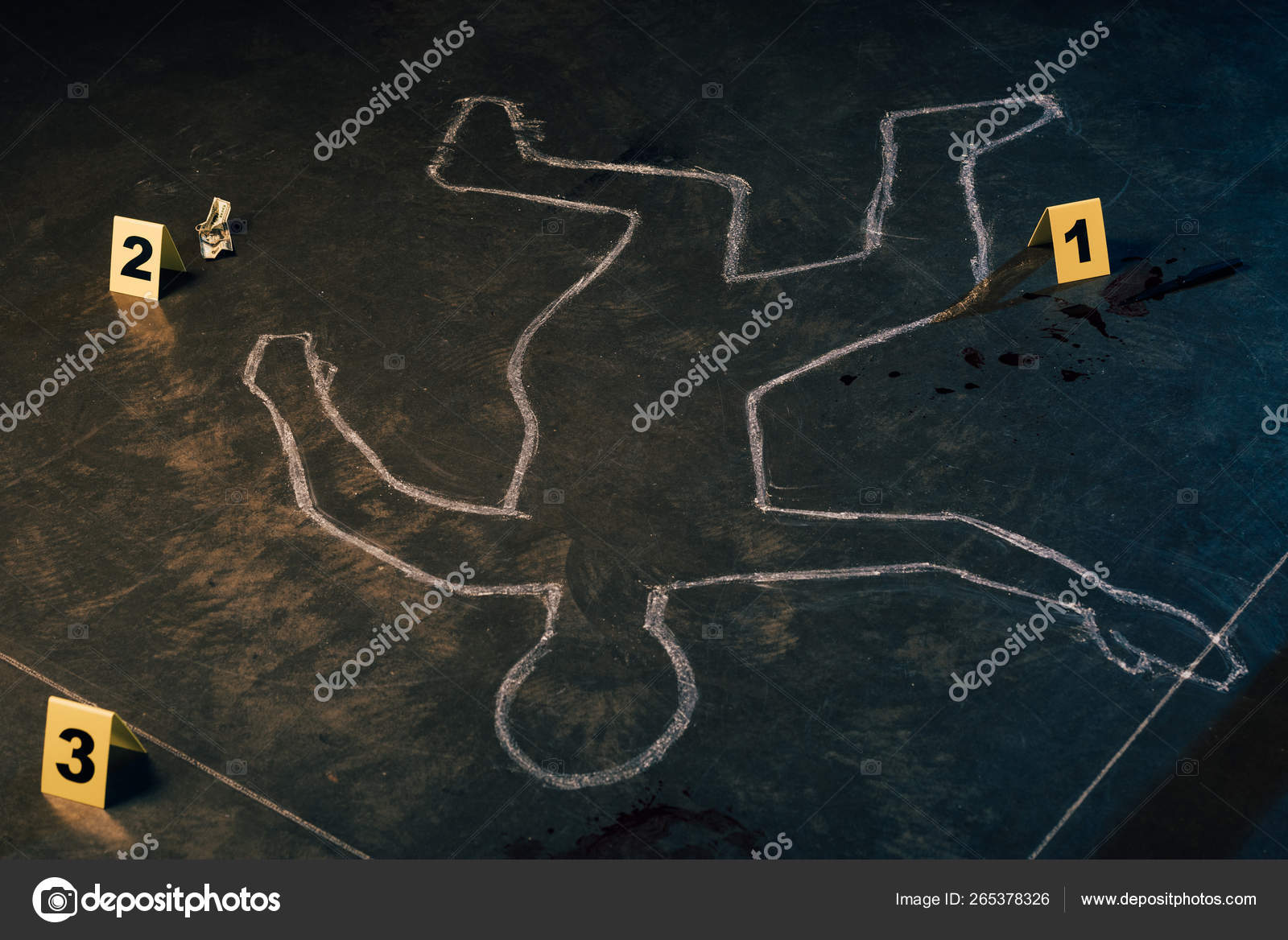 Chalk Outline Evidence Markers Crime Scene — Stock Photo ...