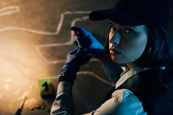 Full Length View Investigator Uniform Standing Corpse Crime Scene Stock ...