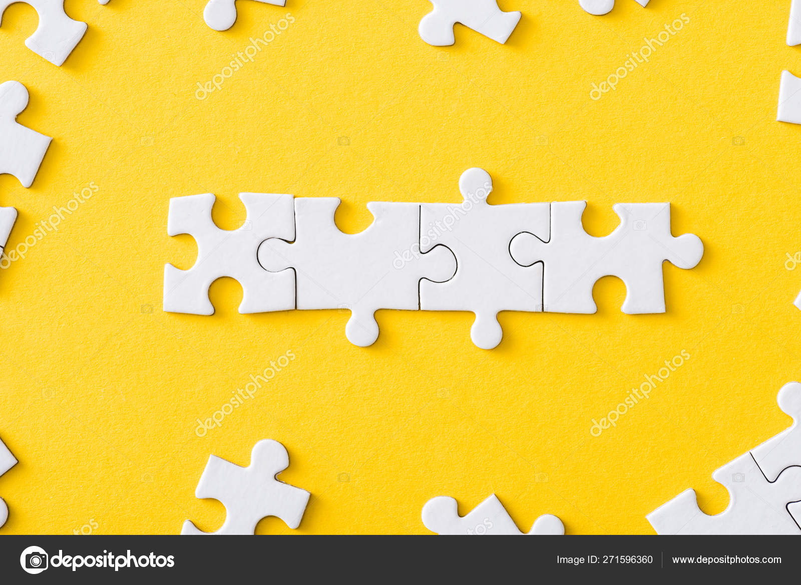 Top View Connected Line White Jigsaw Puzzles Isolated Yellow — Stock ...