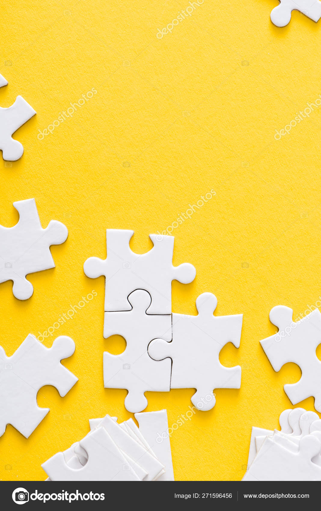Top View White Connected Puzzles Isolated Yellow — Stock Photo ...