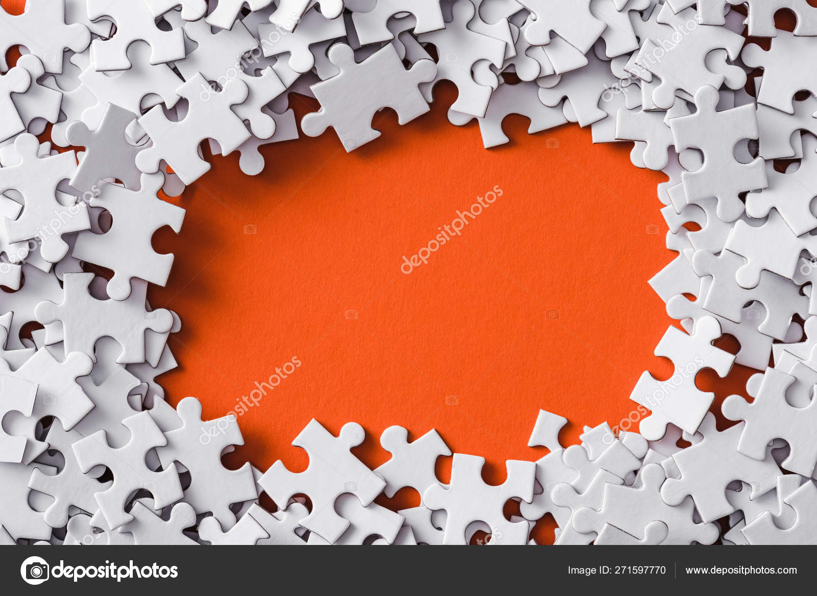 Top View Frame White Jigsaw Puzzle Pieces Orange — Stock Photo ...