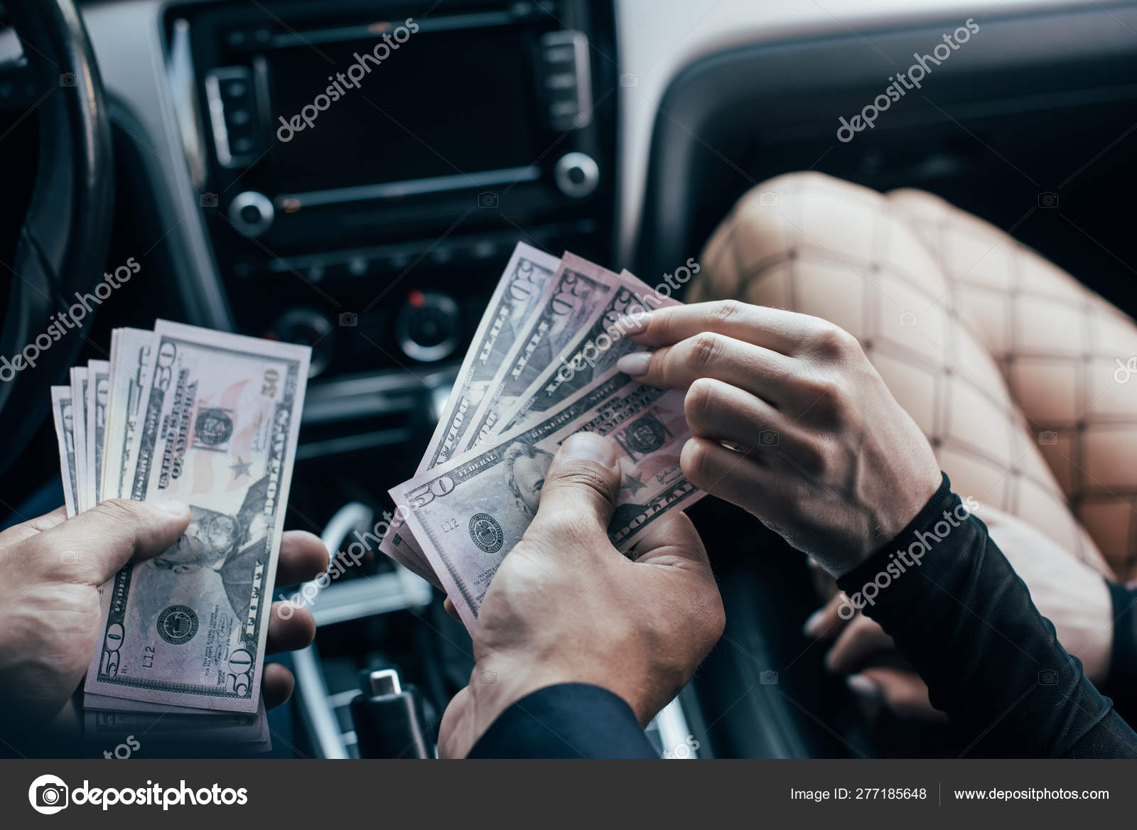 Cropped View Client Paying Dollar Banknotes Woman Car — Stock Photo ...