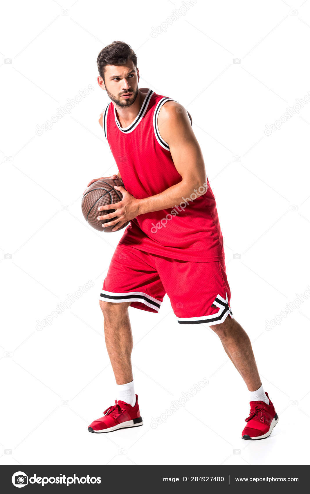 Handsome Basketball Player Uniform Ball Isolated White — Stock Photo ...