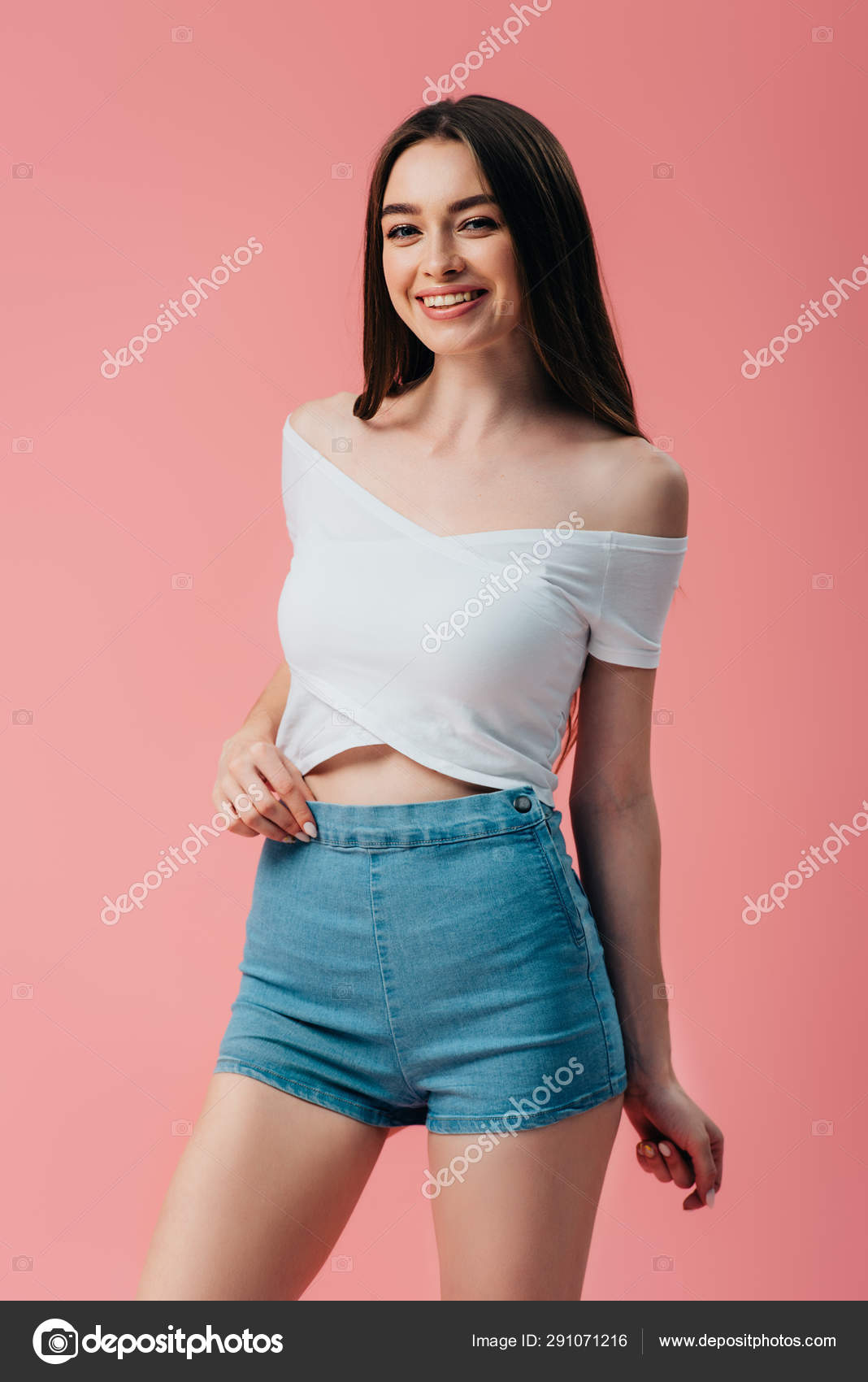 Beautiful Smiling Girl Posing Isolated Pink — Stock Photo ...