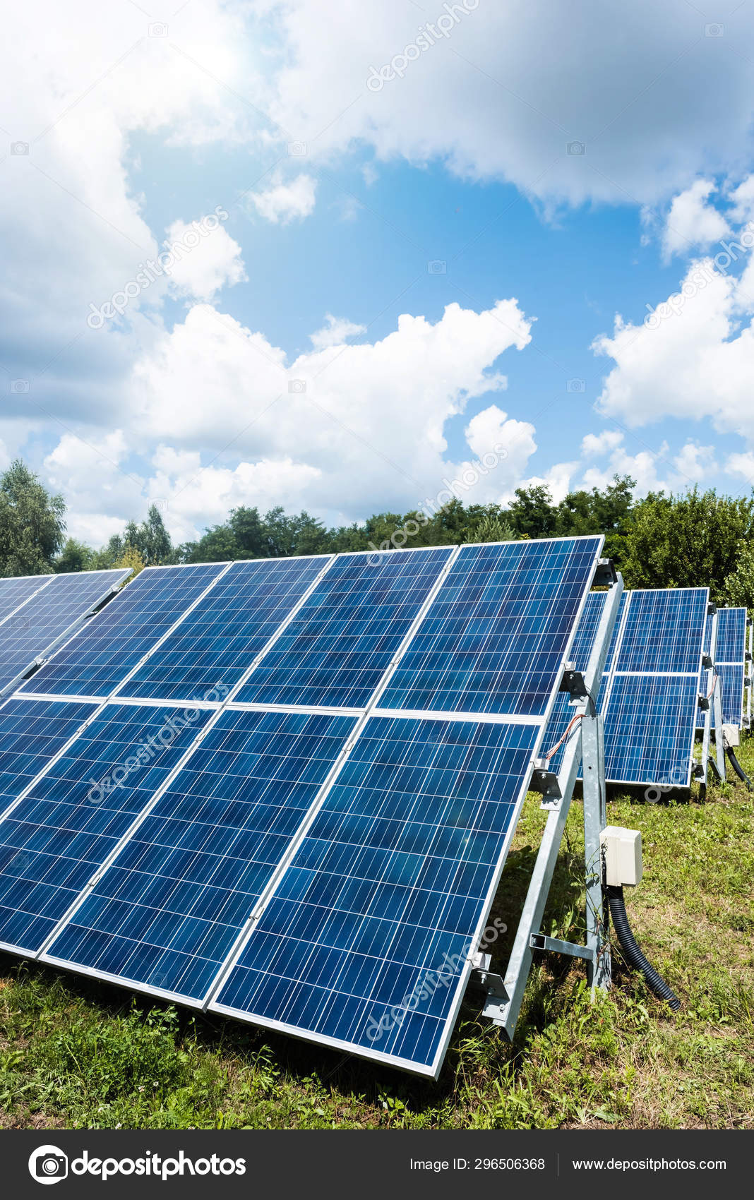 Blue Solar Energy Batteries Copy Space Cloudy Sky — Stock Photo ...