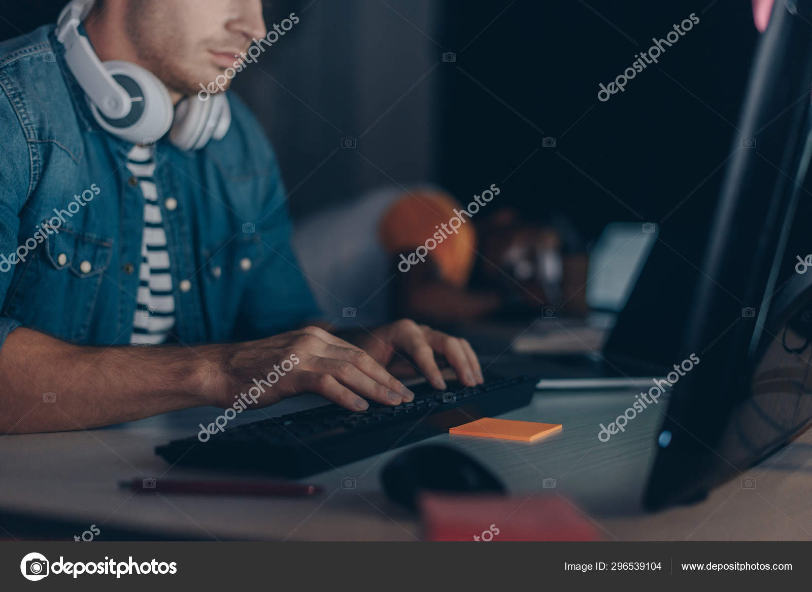 Cropped View Young Programmer Working African American Colleague ...