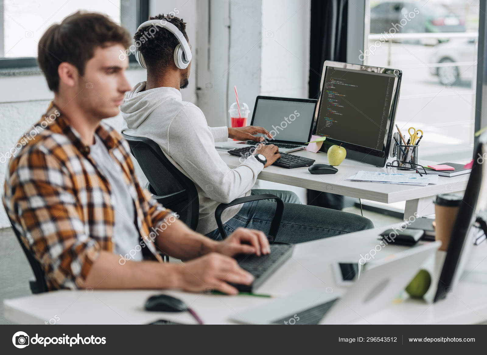 Selective Focus Programmer Working African American Colleague ...
