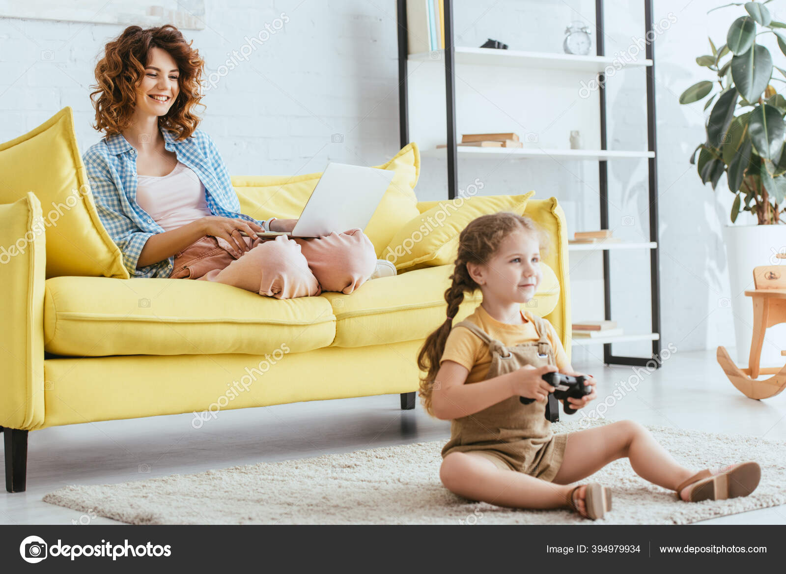 Kyiv Ukraine June 2020 Smiling Nanny Using Laptop Sofa While — Stock ...