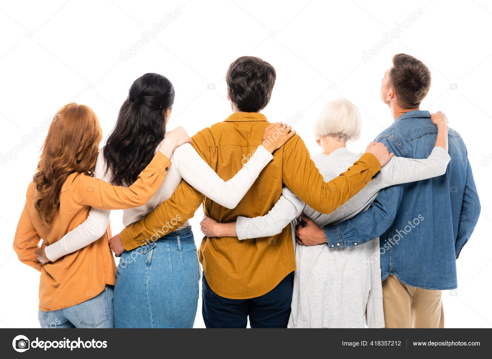 Back View Multiethnic People Hugging Isolated White Stock Photo by ...