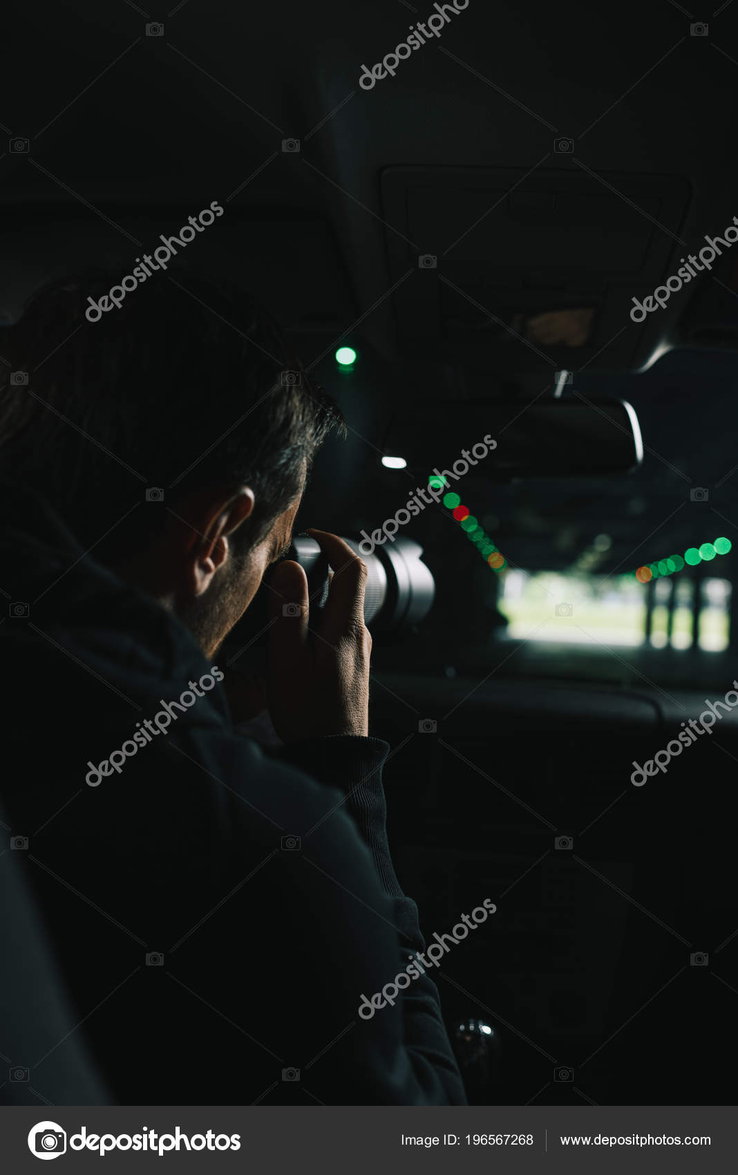 Rear View Man Doing Surveillance Camera Object Glass His Car ⬇ Stock ...