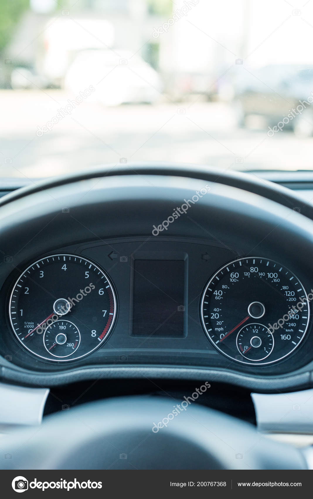 Close View Black Speedometer Steering Wheel Car — Stock Photo ...