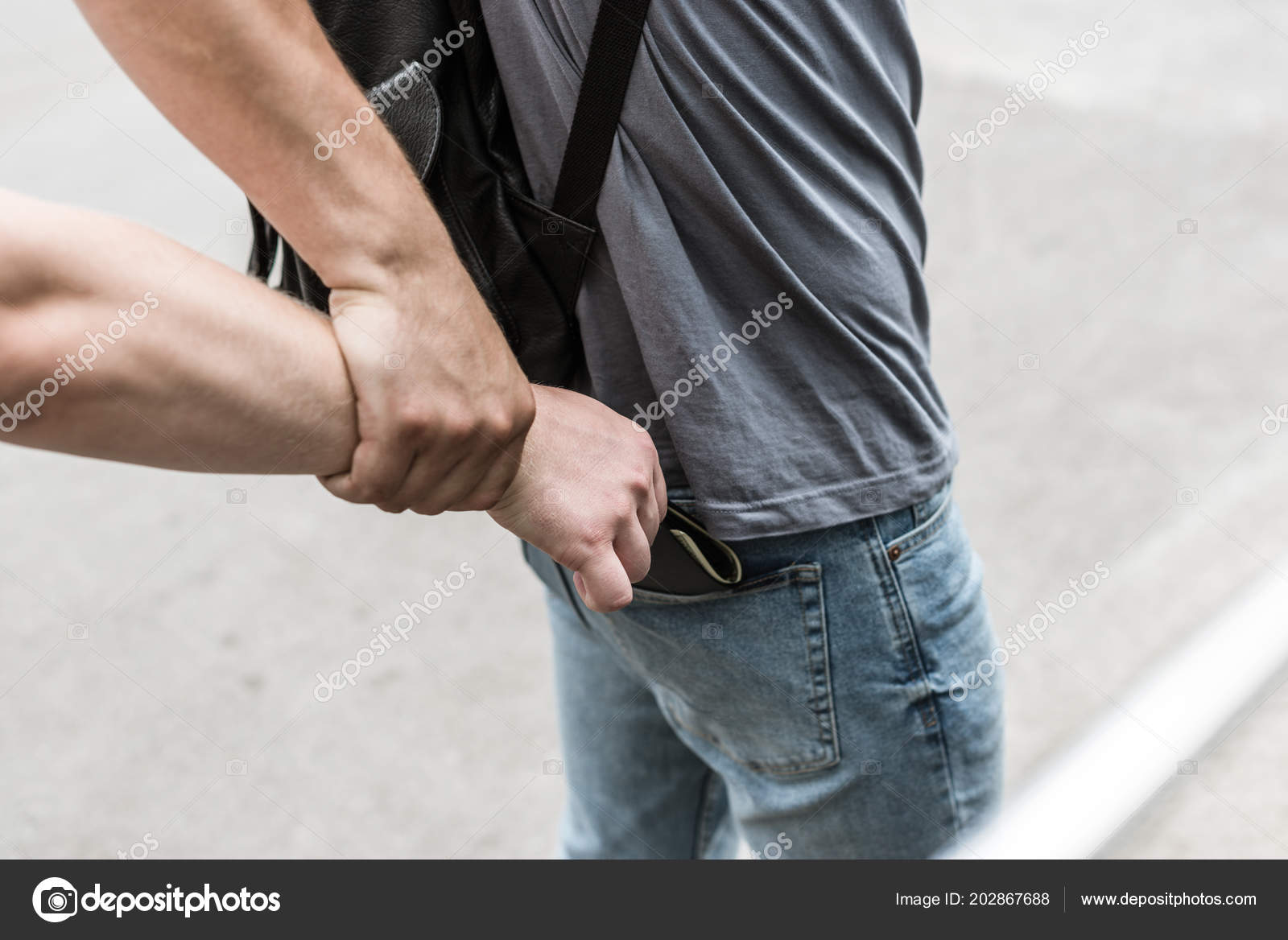 Cropped View Man Catched Robbery Which Pickpocketing His Wallet — Stock ...