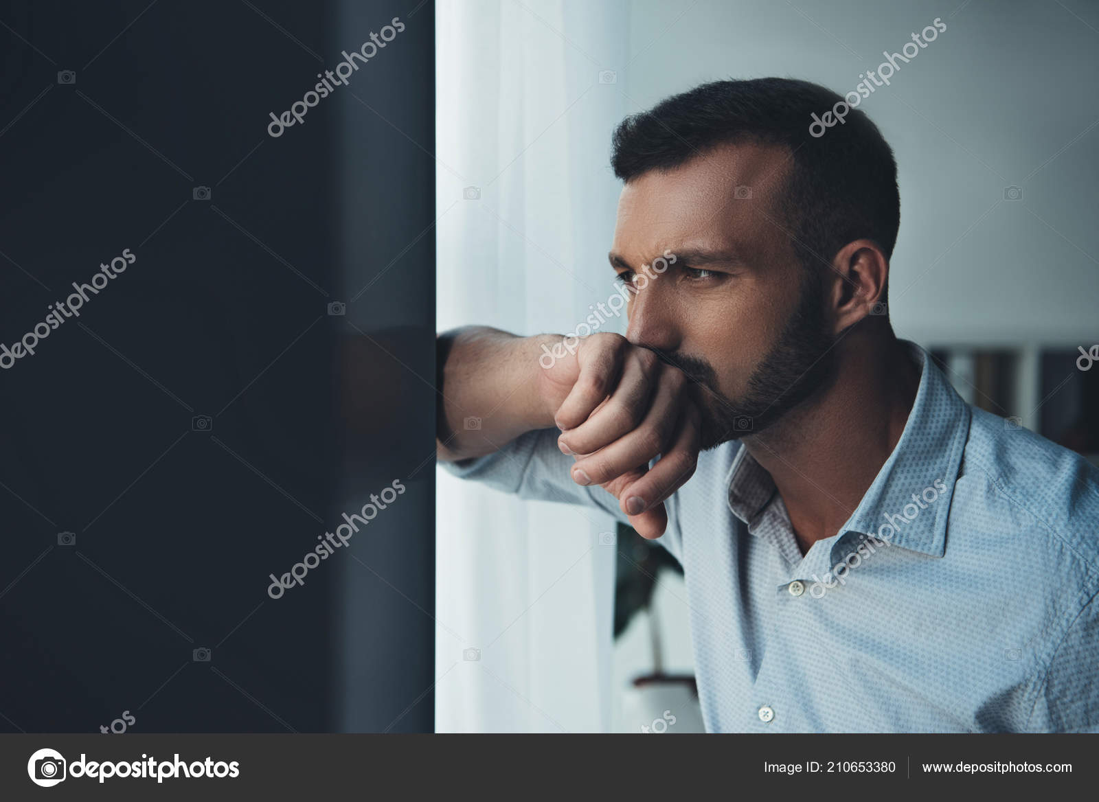 Upset Pensive Man Looking Window Home Stock Photo by ©VitalikRadko ...