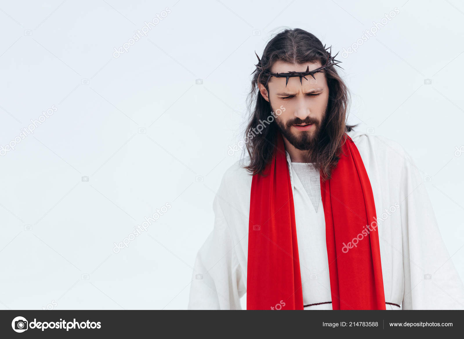 Jesus Robe Red Sash Crown Thorns Looking Light Sky Stock Photo by ...