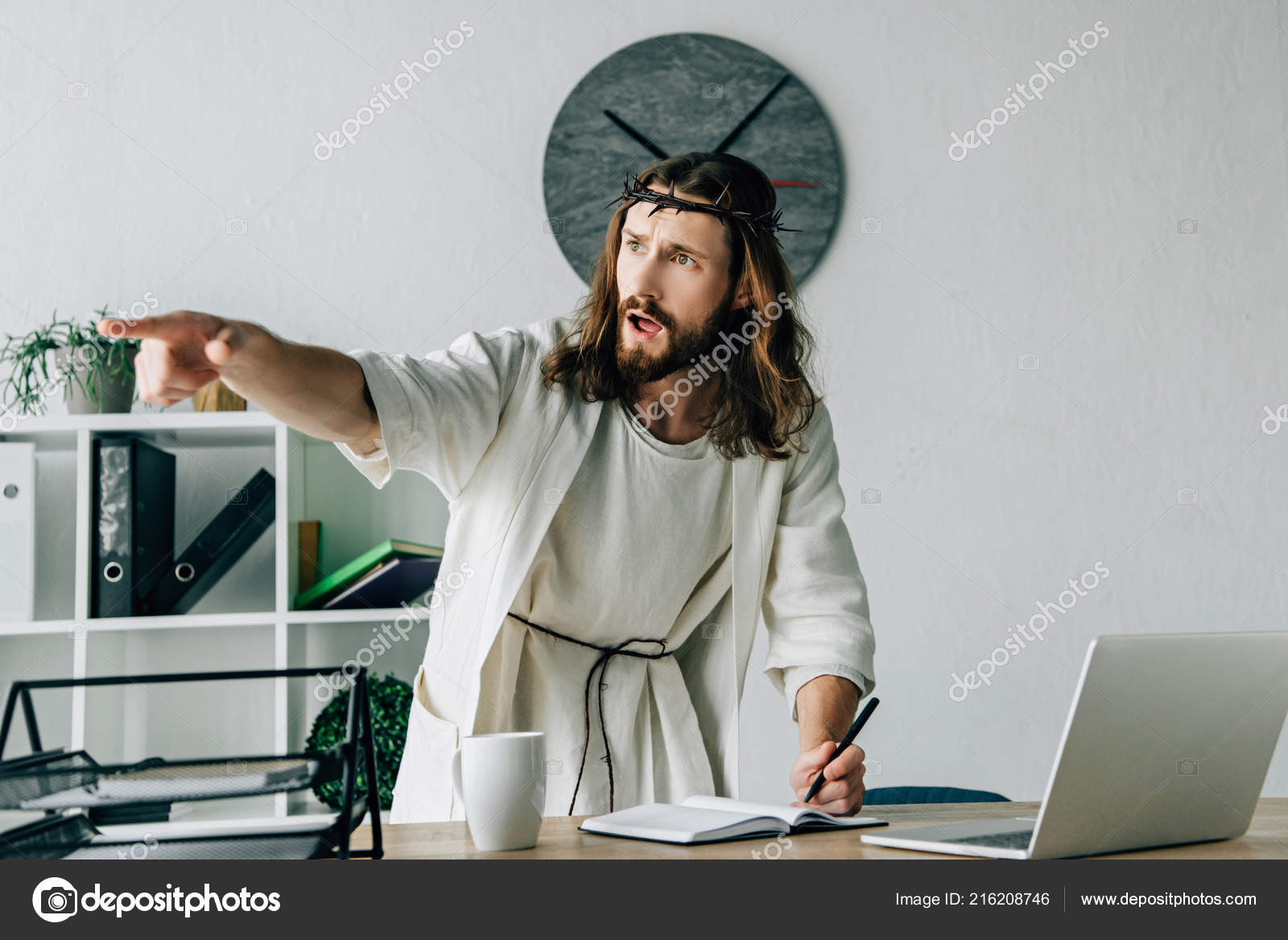Aggressive Jesus Crown Thorns Robe Writing Textbook Pointing Finger ...
