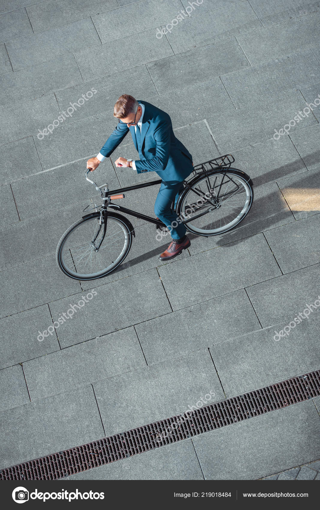 High Angle View Businessman Formal Wear Riding Bicycle Checking ...