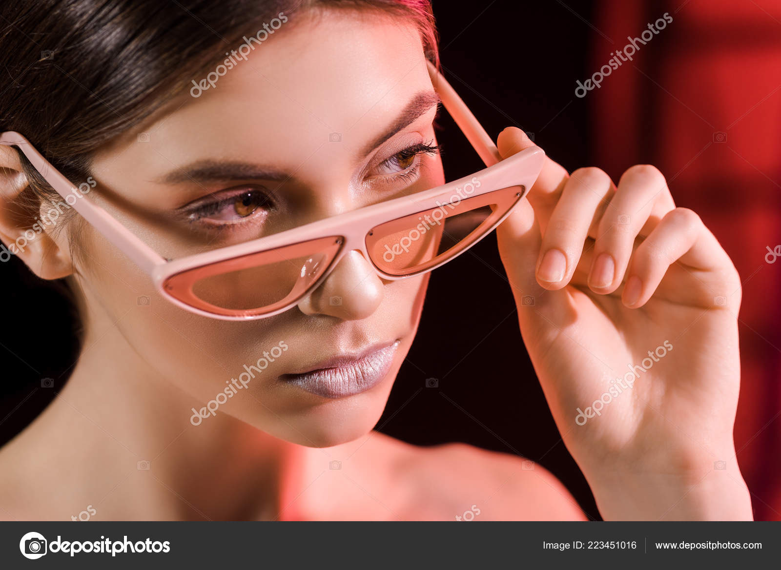 Portrait Stylish Model Eyeglasses Posing Dark Background — Stock Photo ...
