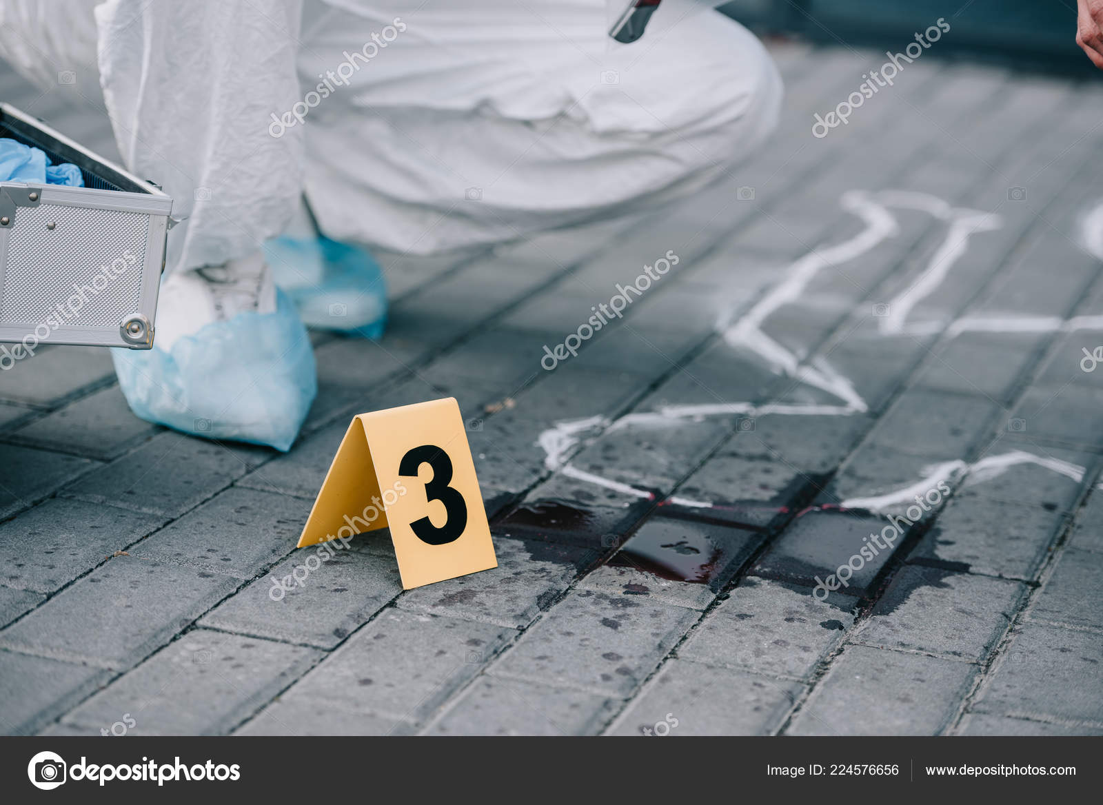 Partial View Criminologist Sitting Next Numbered Evidence — Stock Photo ...