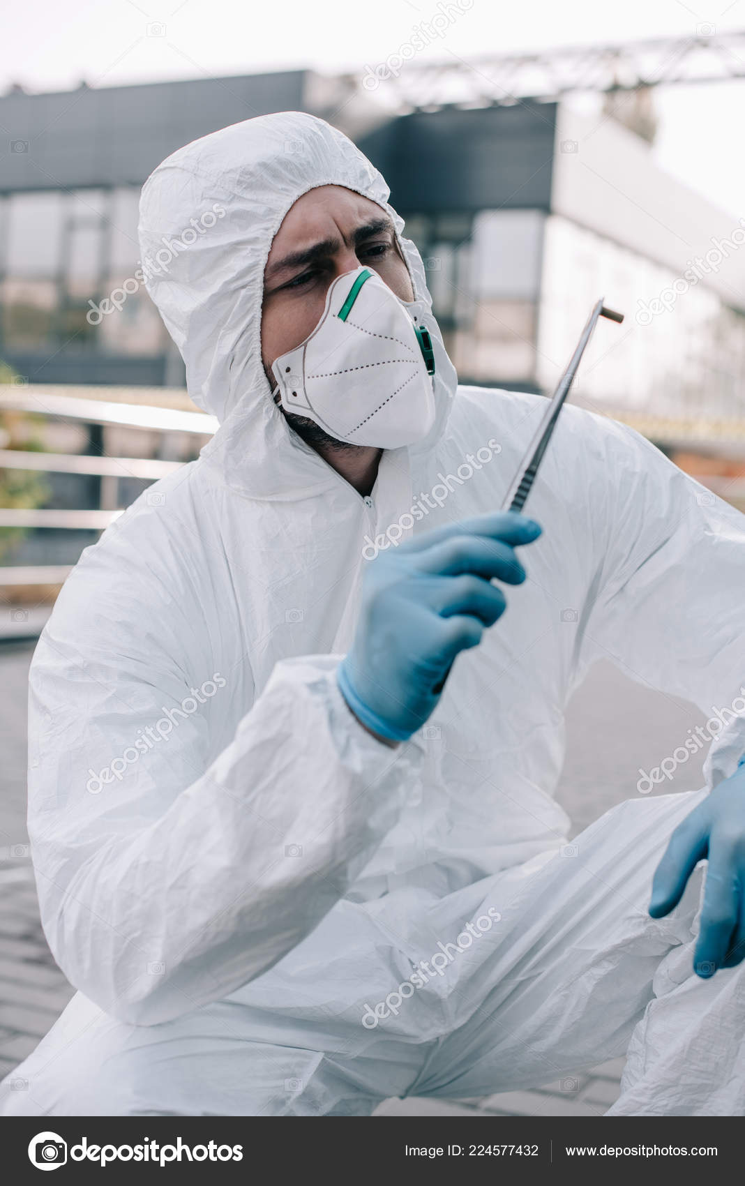 Male Criminologist Protective Suit Latex Gloves Looking Evidence Crime Scene — Free Stock Photo ...